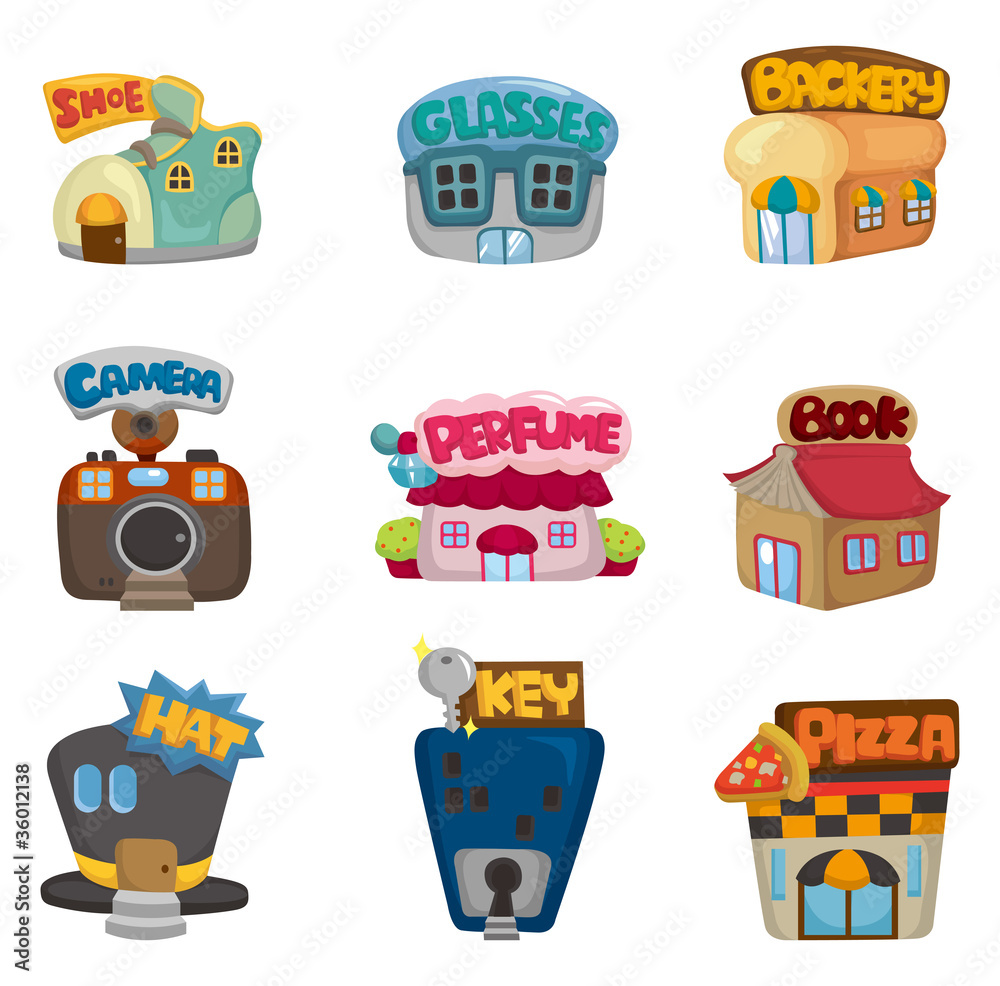 cartoon house / shop icons collection Stock Vector | Adobe Stock