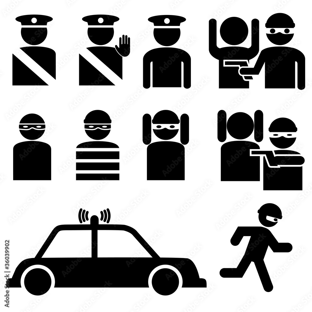 Set of robber and police officer stick figures Stock Vector | Adobe Stock