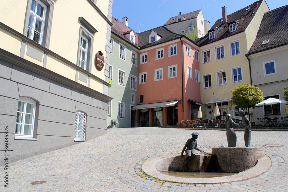 Landsberg am Lech, Altstadt mit Brunnen Stock Photo | Adobe Stock