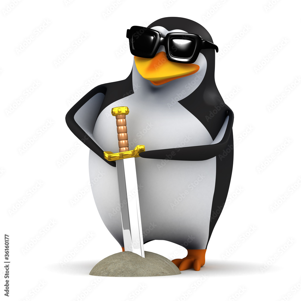 3d Penguin Sword in Stone Stock Illustration | Adobe Stock
