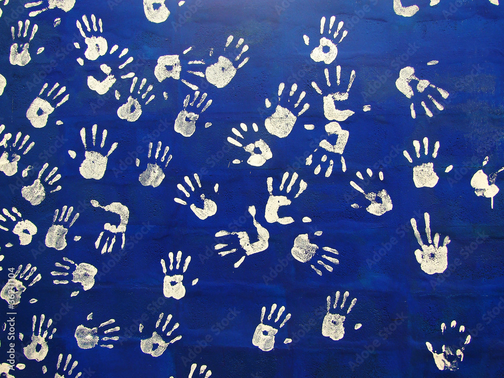 Handprints colors in a mural. Background picture Stock Photo | Adobe Stock