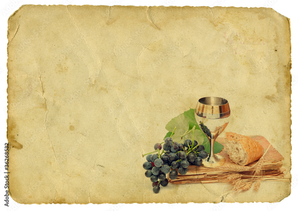 Holy communion elements on old paper background Stock Illustration ...