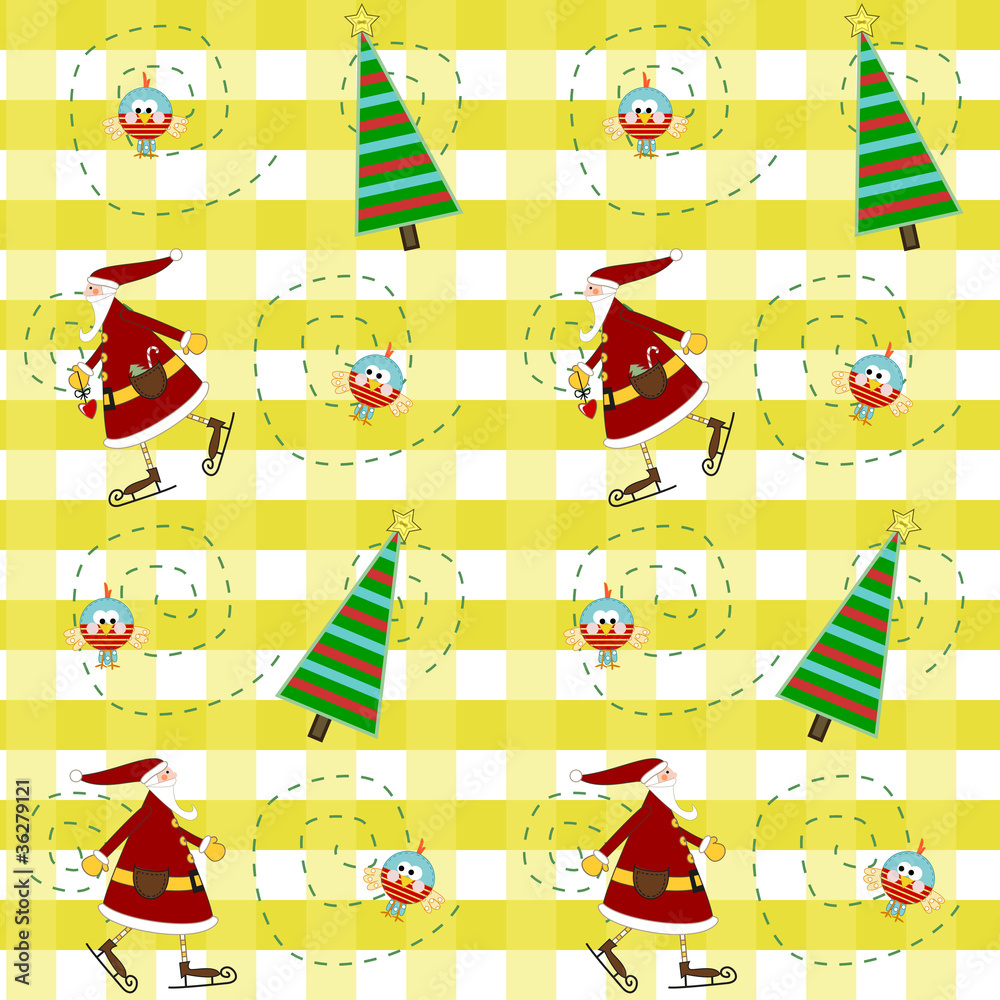 pattern natalizio - babbo natale, albero, uccellino e ghirigori Stock ...