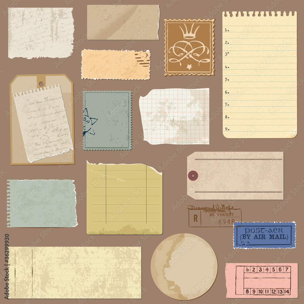 Set of Old paper objects - for design and scrapbook in vector Stock ...