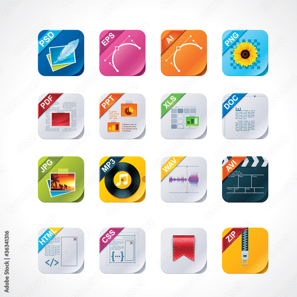 Square file labels icon set Stock Vector | Adobe Stock
