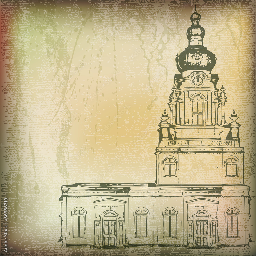 Grunge paper background with a church outlined Stock Vector | Adobe Stock