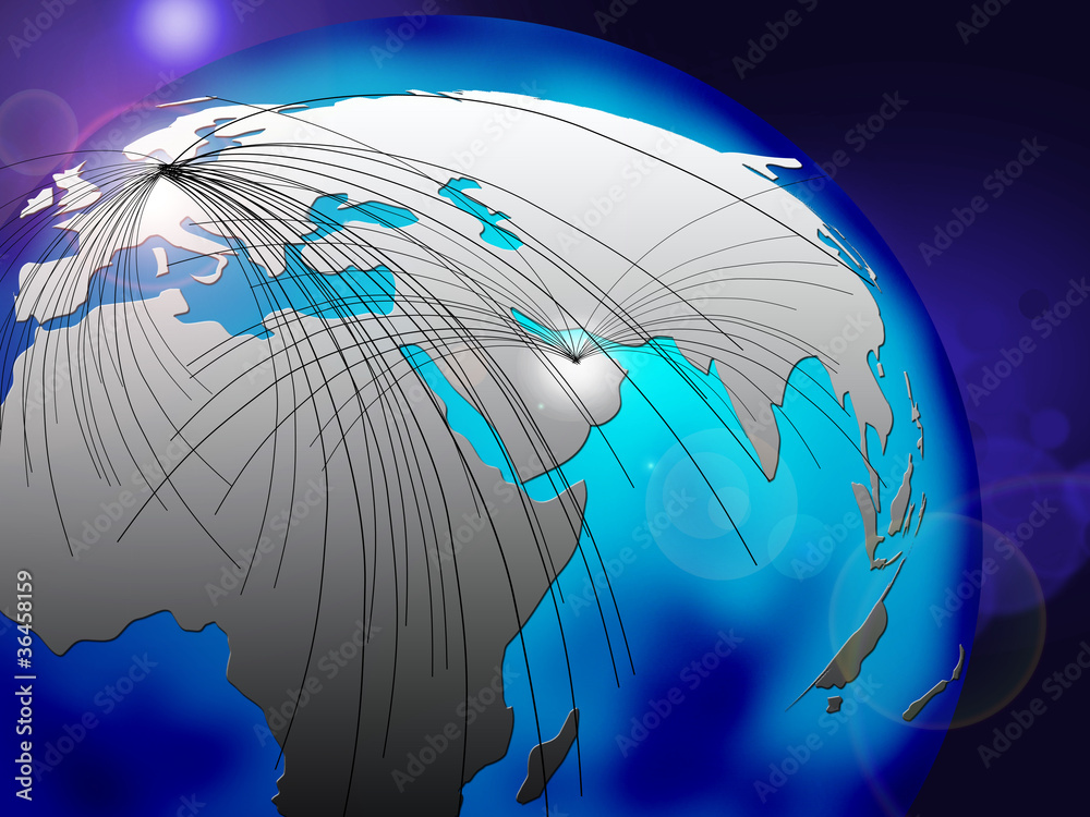 Globus 3 D - Fluglinien - vernetzt Stock-Illustration | Adobe Stock