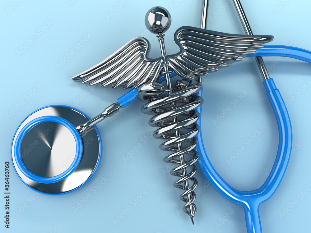 Stethoscope with caduceus symbol. 3d Stock Illustration | Adobe Stock