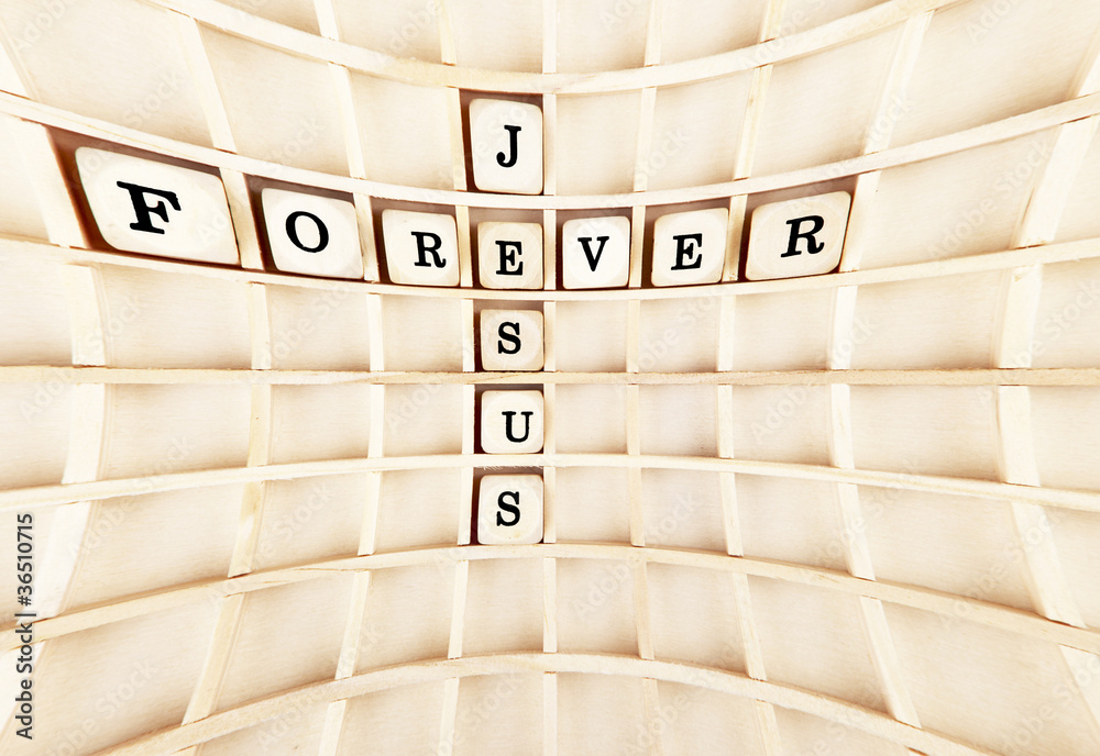 Jesus forever lettering arranged as a cross Stock Photo | Adobe Stock