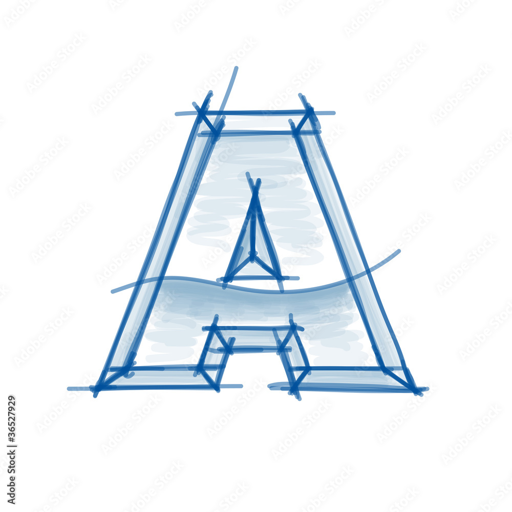 Blueprint font sketch - letter A - marker drawing Stock Vector | Adobe ...