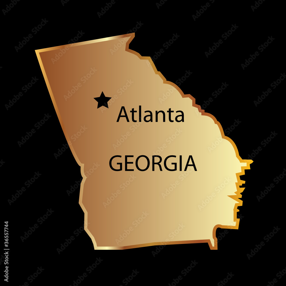 Gold georgia state map with capital name Stock Vector | Adobe Stock
