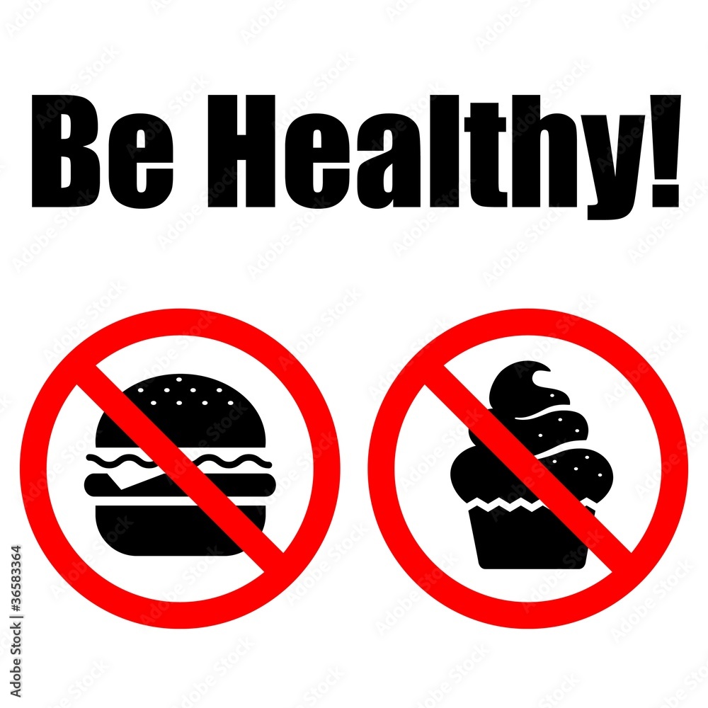 Prohibited Symbols food (cake and humburger). Lettering Stock Vector ...