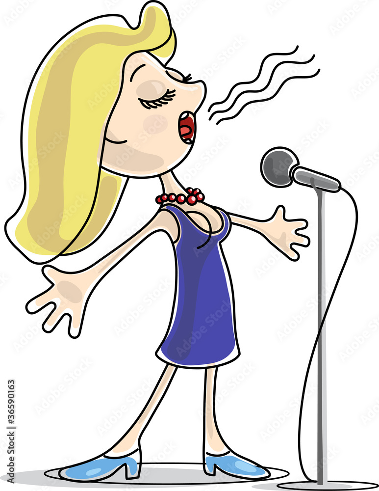 Cartoon female singer with microphone Stock Vector | Adobe Stock