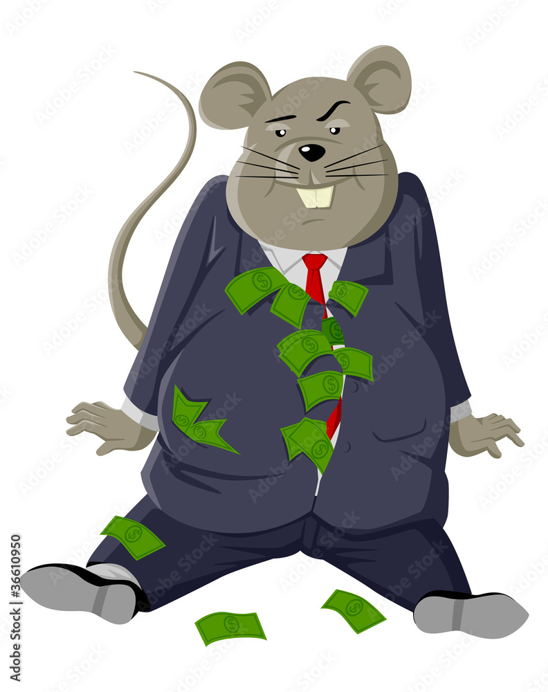Vetor de Cartoon illustration of a fat rat with lots of money do Stock ...
