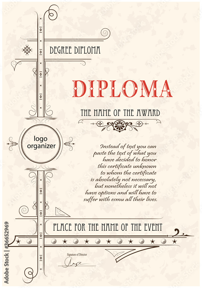 Vintage frame, certificate or diploma template Stock Vector | Adobe Stock