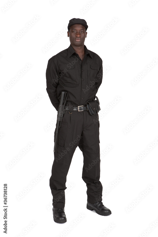 agent de sécurité sur fond blanc détouré Photos | Adobe Stock