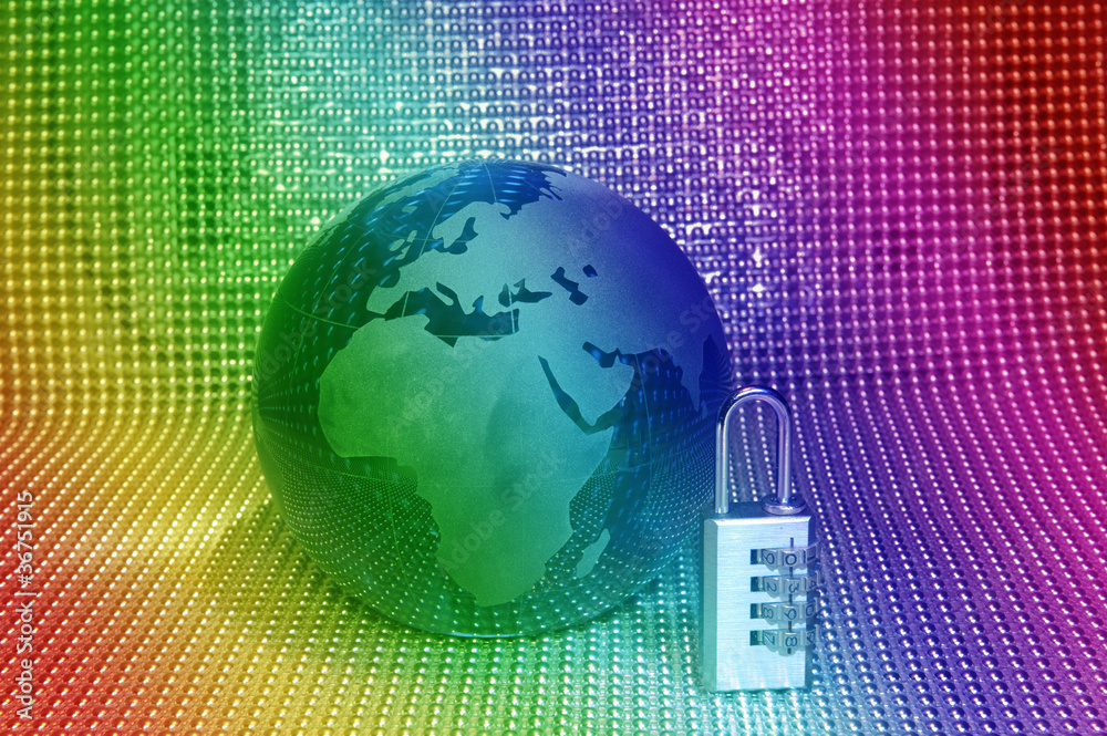 Lock and world map with computer keyboard background . Stock Photo ...