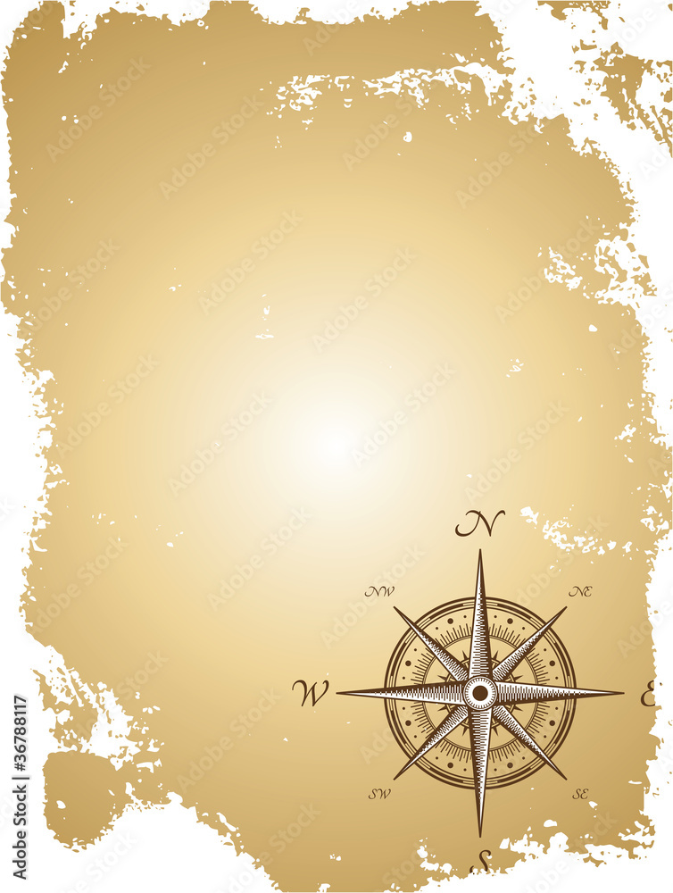 Old paper map with compass. Vector illustration Stock Vector | Adobe Stock