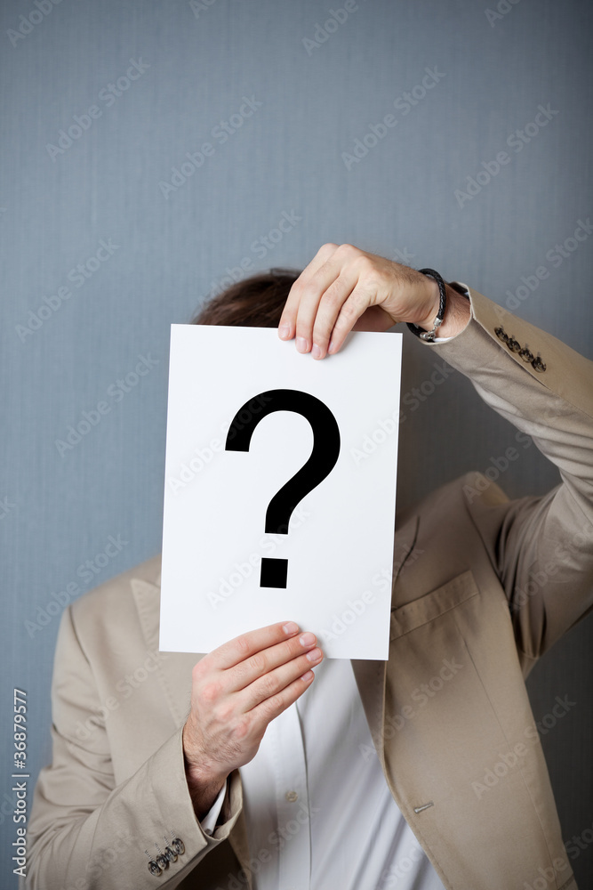 mann zeigt fragezeichen Stock Photo | Adobe Stock