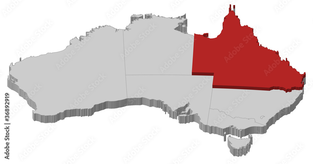 Map of Australia, Queensland highlighted Stock Vector | Adobe Stock