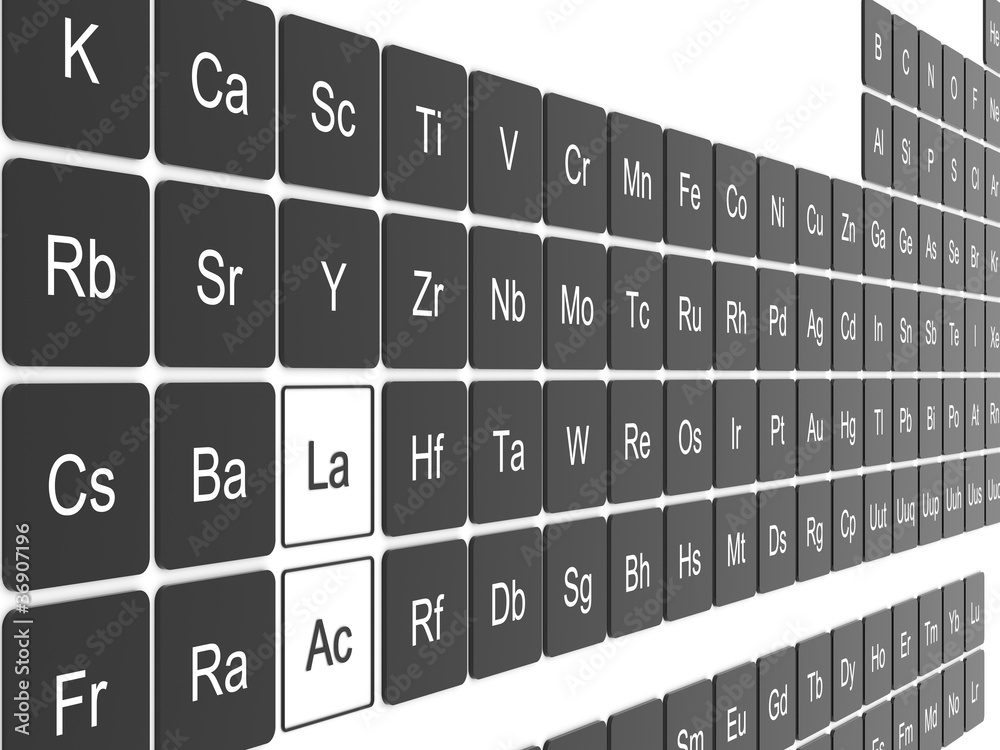3D elements of the periodic table on white wall Stock Illustration ...