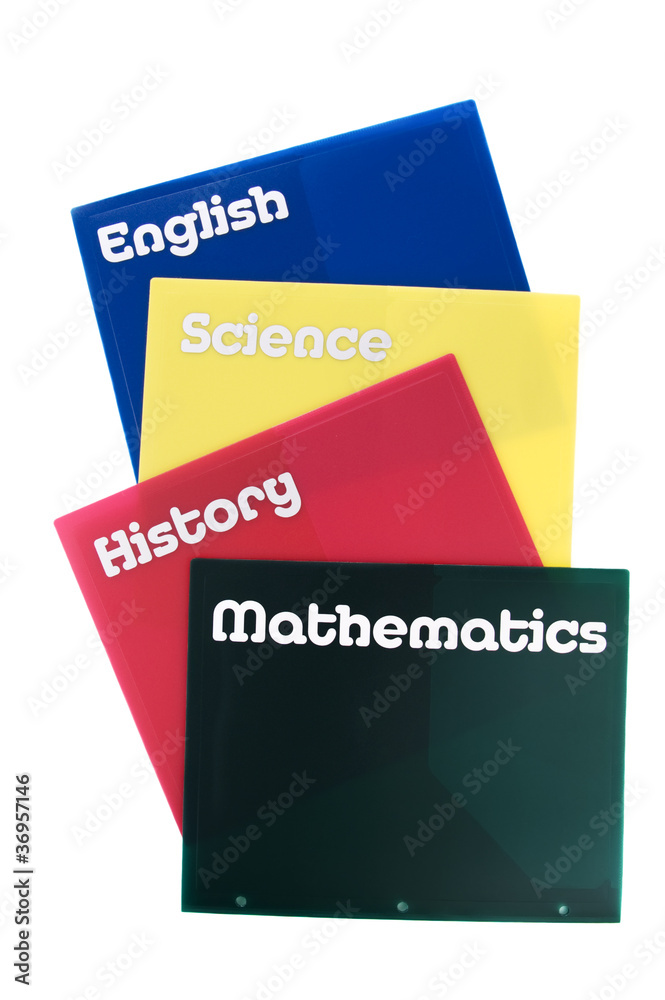 School subject folders isolated on a white background Stock Photo ...