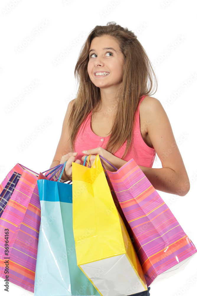 Jeune Fille Heureuse Fait Du Shopping Photos Adobe Stock