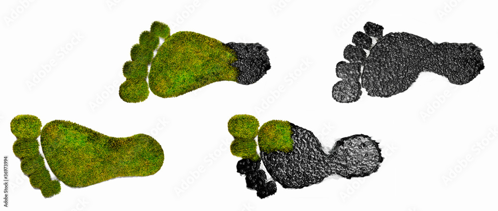 grass footprints from oily ones. - changing environment. Stock Photo ...