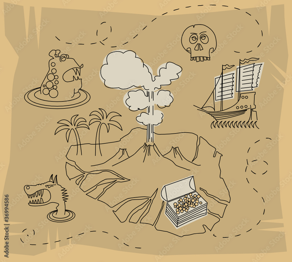 Treasure map set, vector illustration Stock Vector | Adobe Stock