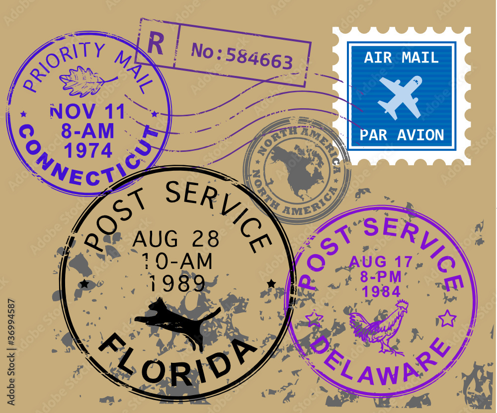 Set of USA post stamp symbols, vector illustration Stock Vector | Adobe ...