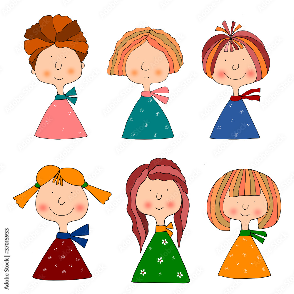 Girls. Set of cartoon characters Stock Vector | Adobe Stock