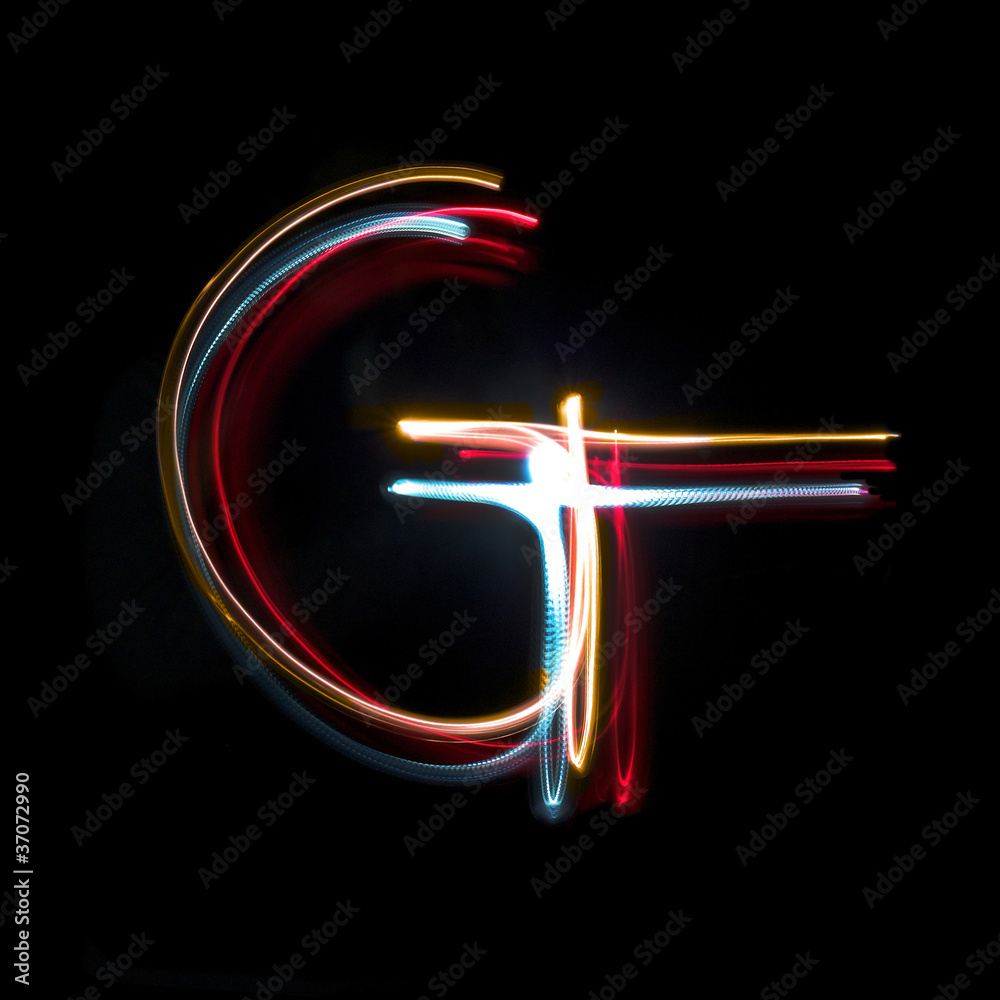 Letter G made from brightly coloured neon lights Stock Photo | Adobe Stock