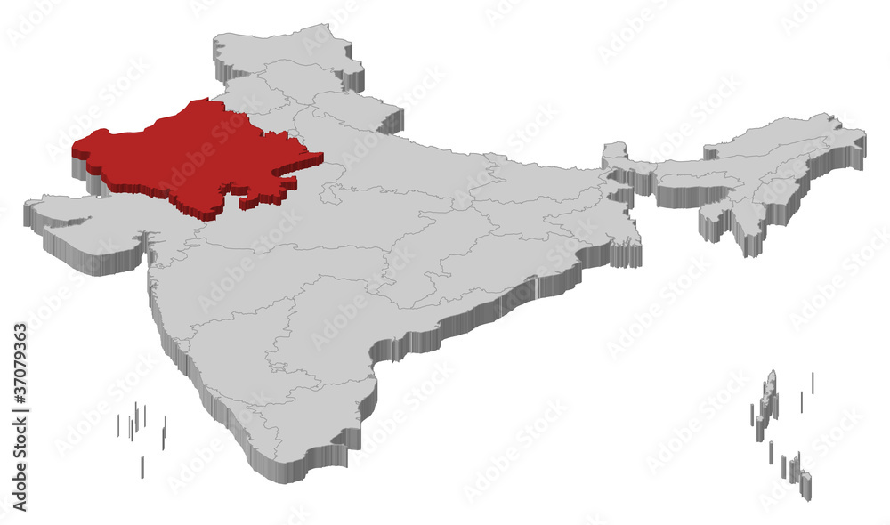 Map of India, Rajasthan highlighted Stock Vector | Adobe Stock