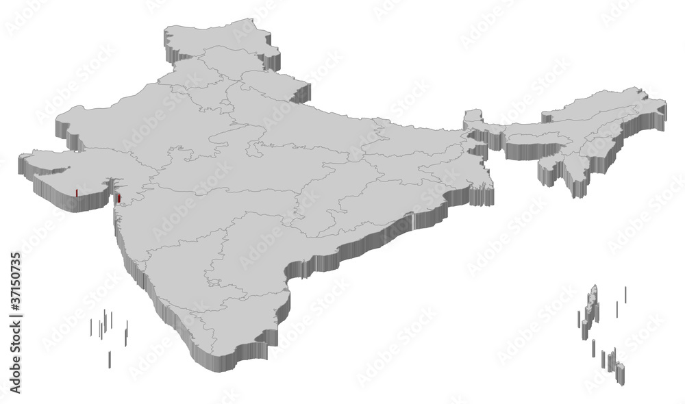 Map Of India Daman And Diu Highlighted Stock Vector Adobe Stock