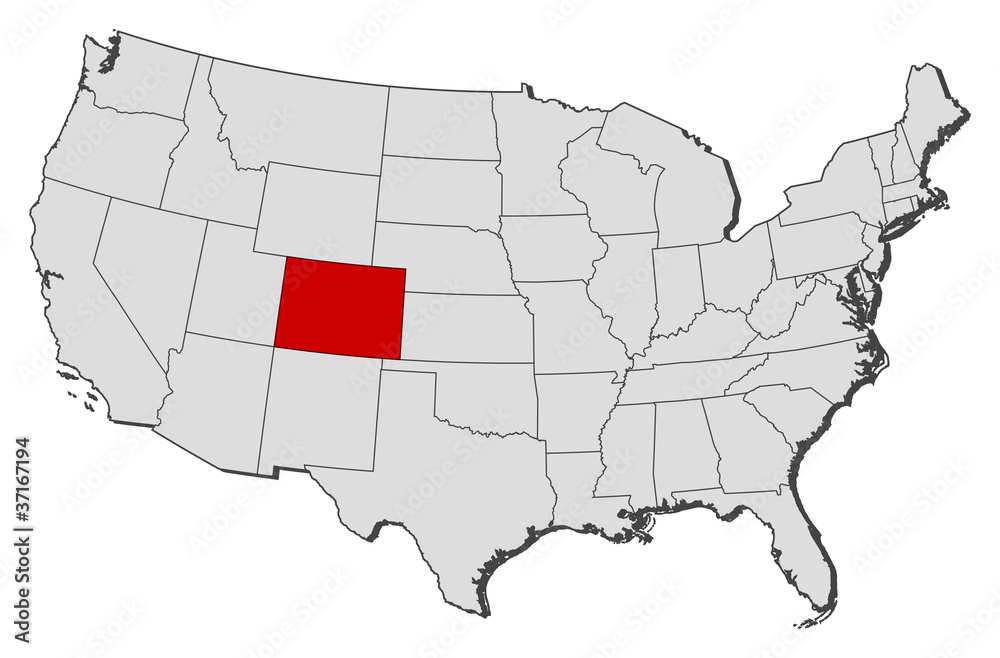 Map of the United States, Colorado highlighted Stock Vector | Adobe Stock
