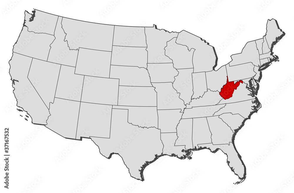 Map of the United States, West Virginia highlighted Stock Vector ...