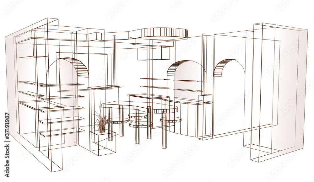 interior design wireframe render Stock Illustration | Adobe Stock