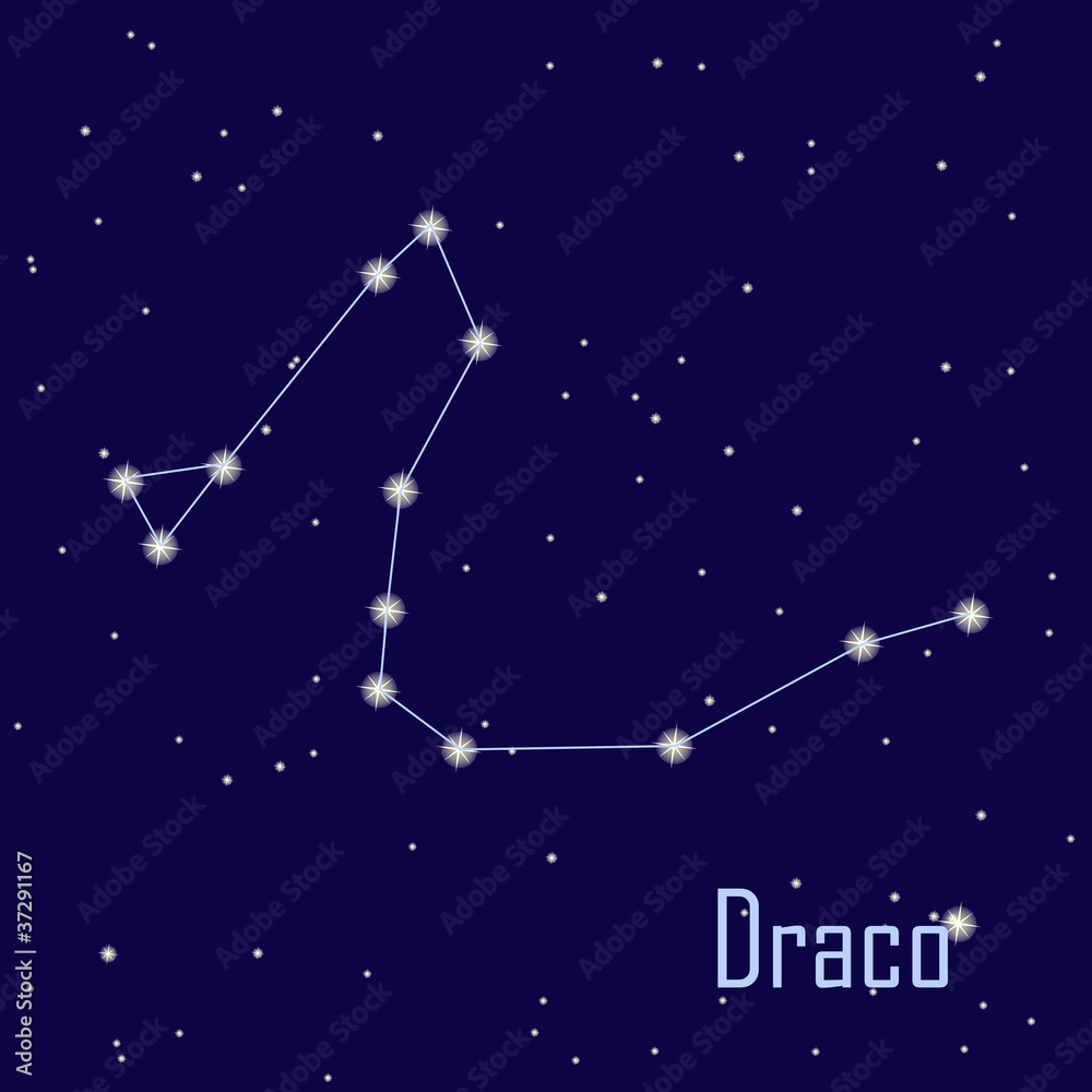 The constellation "Draco" star in the night sky. Vector illustra Stock ...