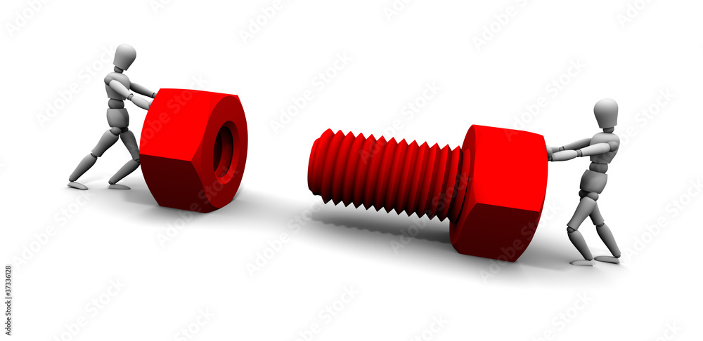 Two People Pushing Nut & Bolt Together Stock Illustration | Adobe Stock