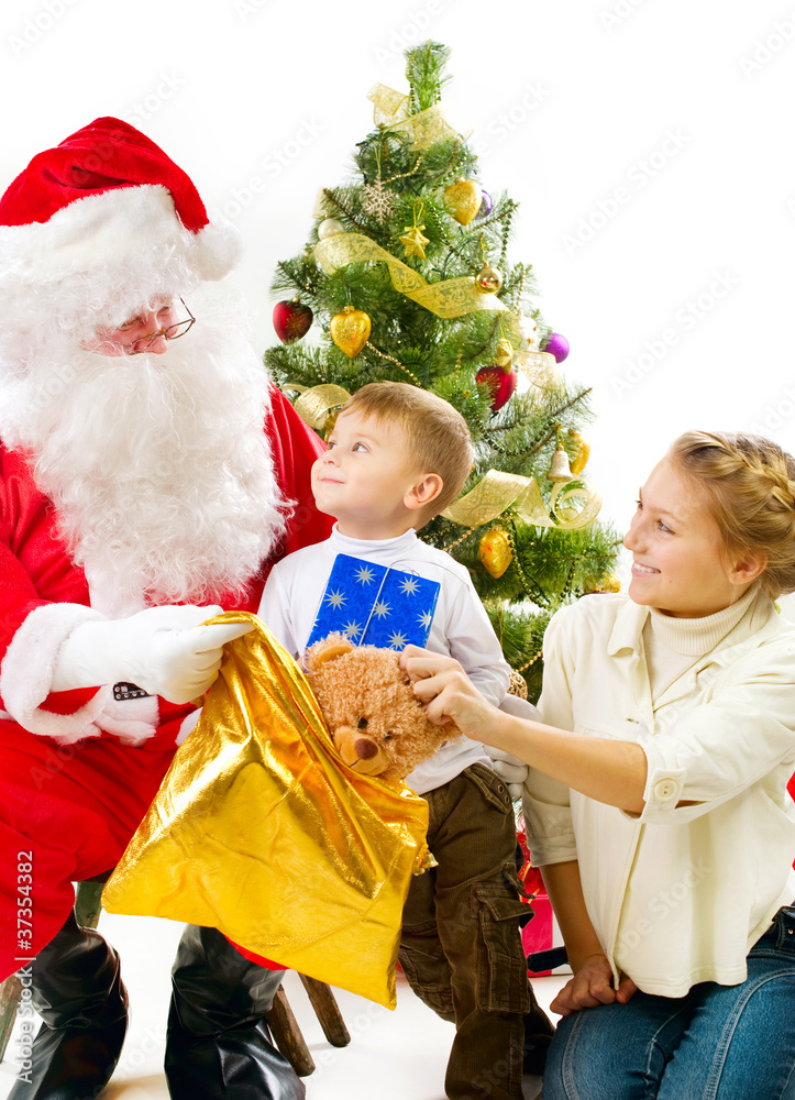 Santa Claus Giving Gifts To Children