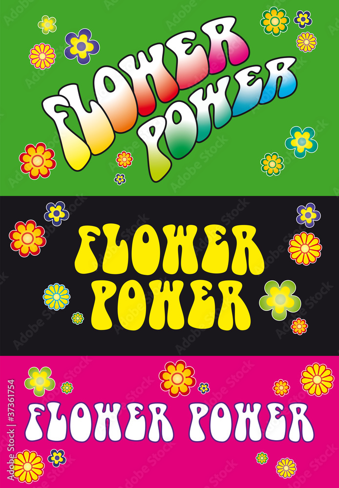 Three variations of FLOWER POWER lettering. Template with floral ...
