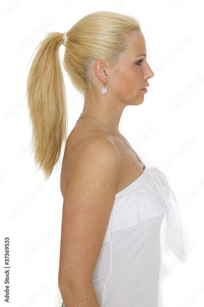 Blonde Frau mit Pferdeschwanz Stock-Foto | Adobe Stock Blonde Frau mit Pferdeschwanz Stock-Foto | Adobe Stock