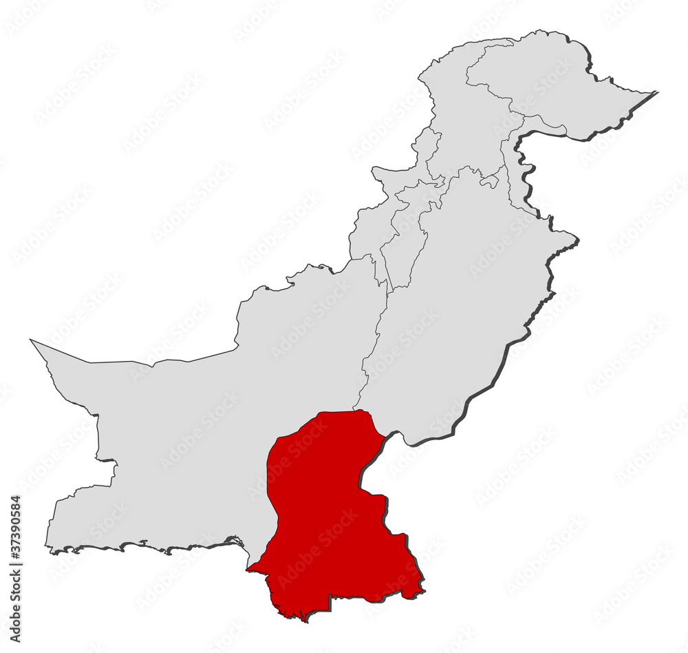 Map of Pakistan, Sindh highlighted Stock Vector | Adobe Stock