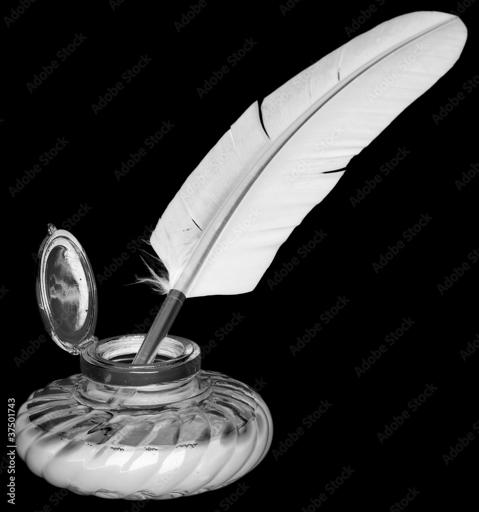 encrier à l'ancienne et plume de calligraphie Stock Photo | Adobe Stock