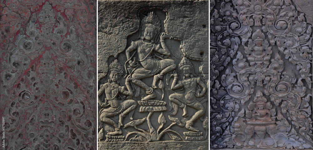 old Khmer art wall in Angor Wat temple Cambodia Stock Photo | Adobe Stock