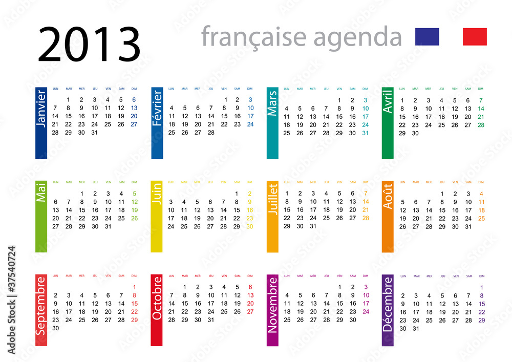 Vecteur Stock Calendrier français 2013 | Adobe Stock