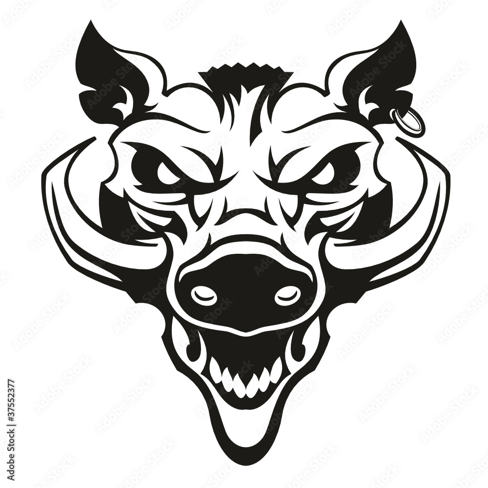 devil with wild boar tusks pierced and tattoo isolated Stock Vector ...