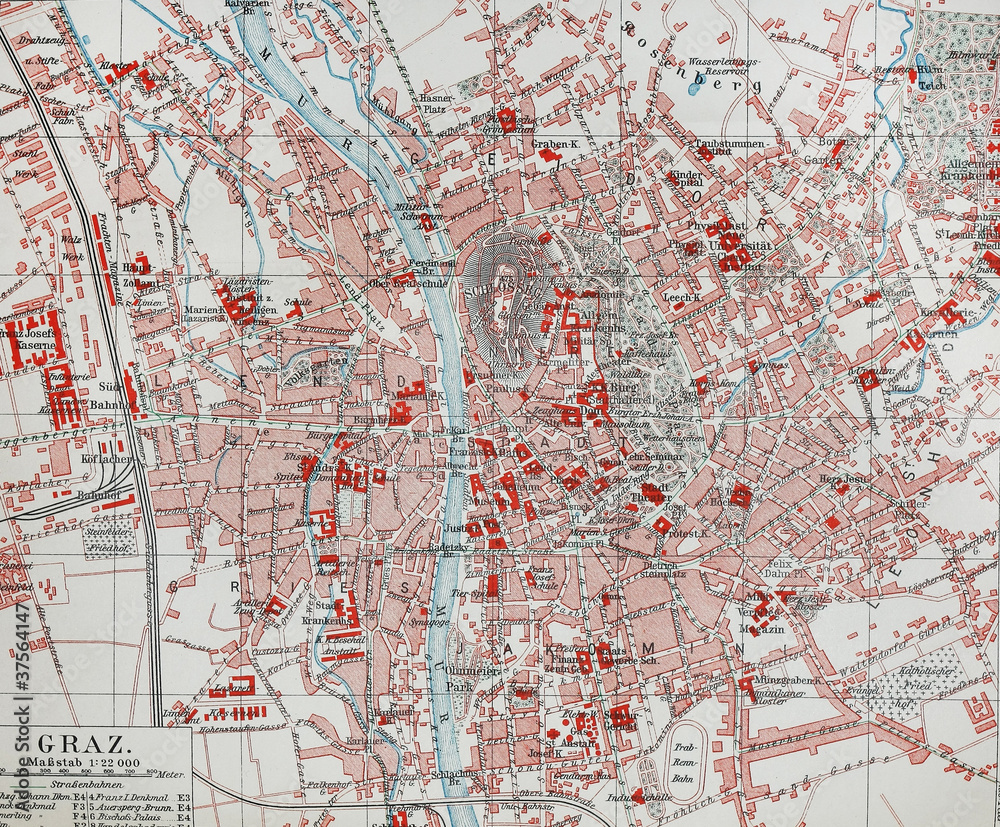 Vintage map of Graz Stock Photo | Adobe Stock