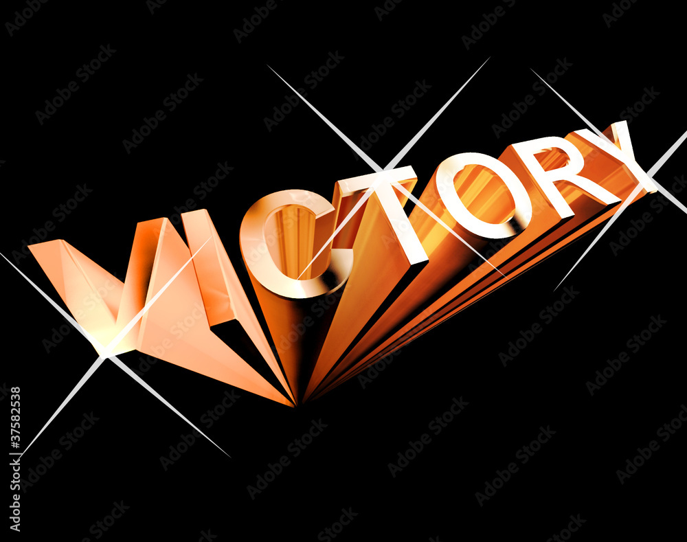 Victory Text In Orange And 3d As Symbol For Winning And Accompli Stock ...