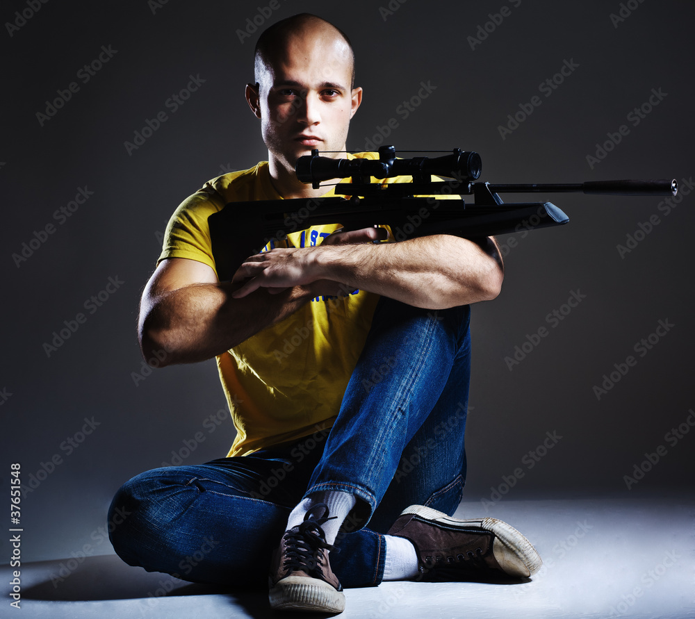 dangerous sniper with the rifle Stock Photo | Adobe Stock